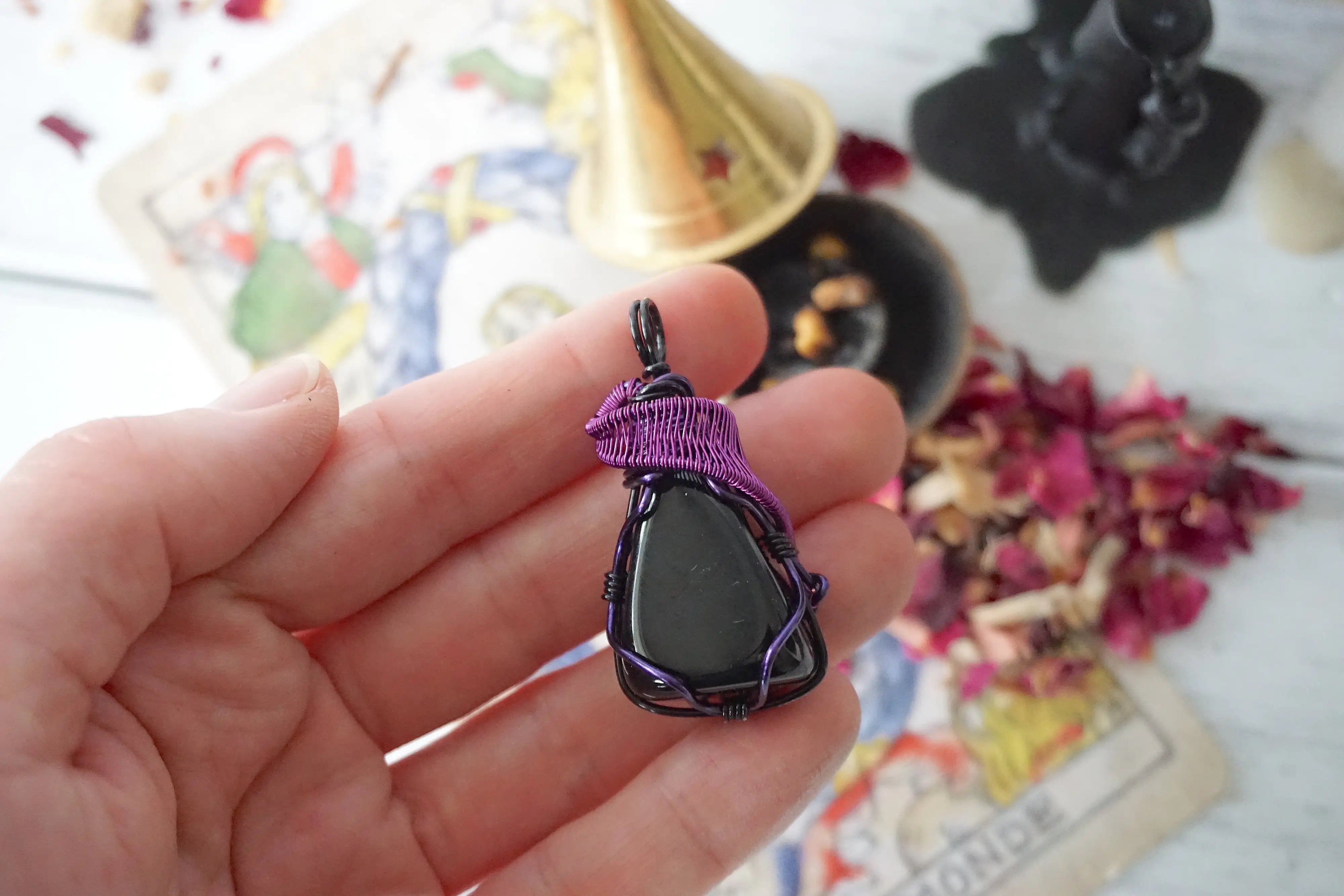 Obsidian Necklace – Black & Purple Setting | Aura Collection – Designs ...