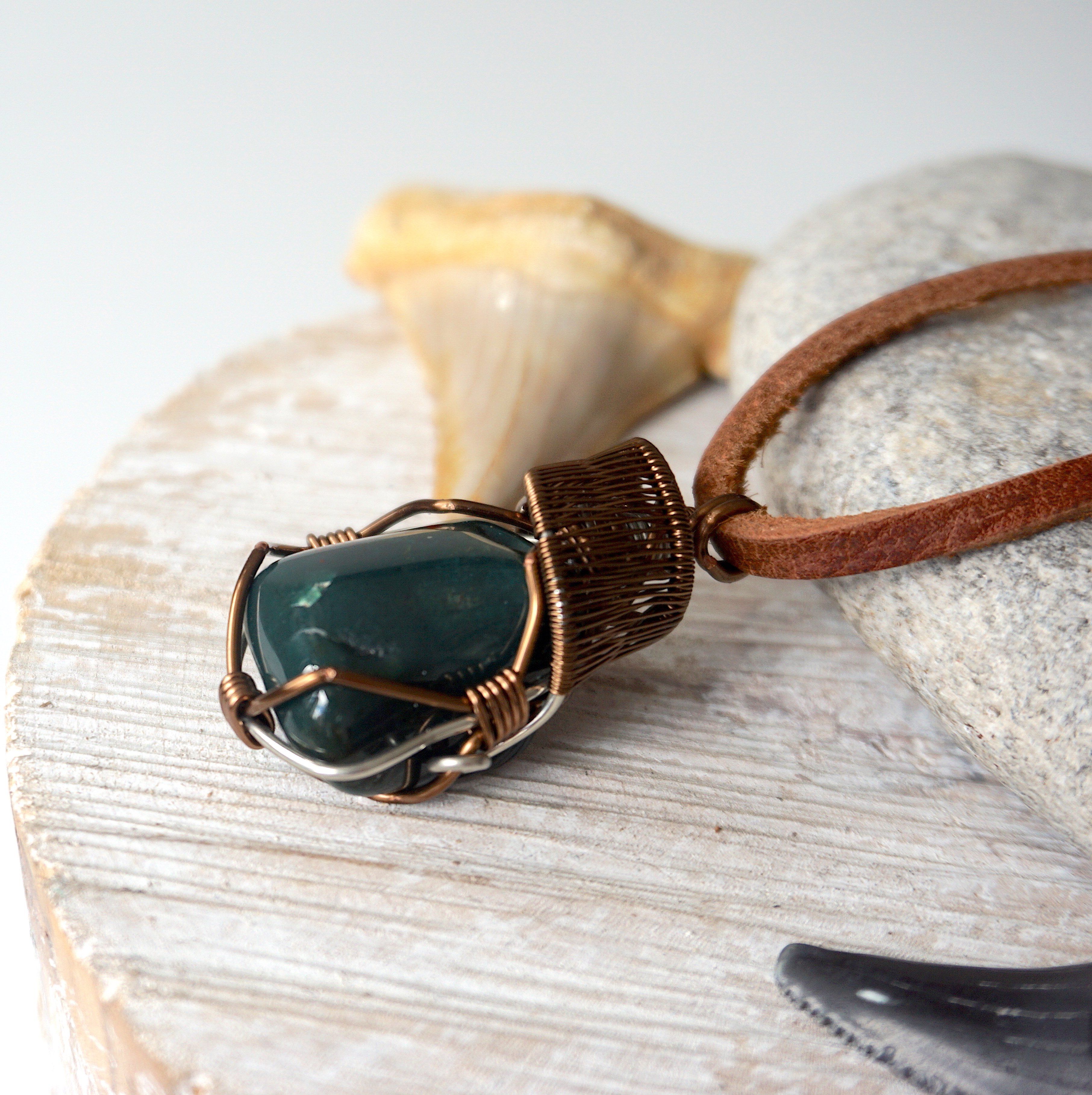 Raw Bloodstone Crystal Necklace -Antique Bronze – Designs by Nature Gems