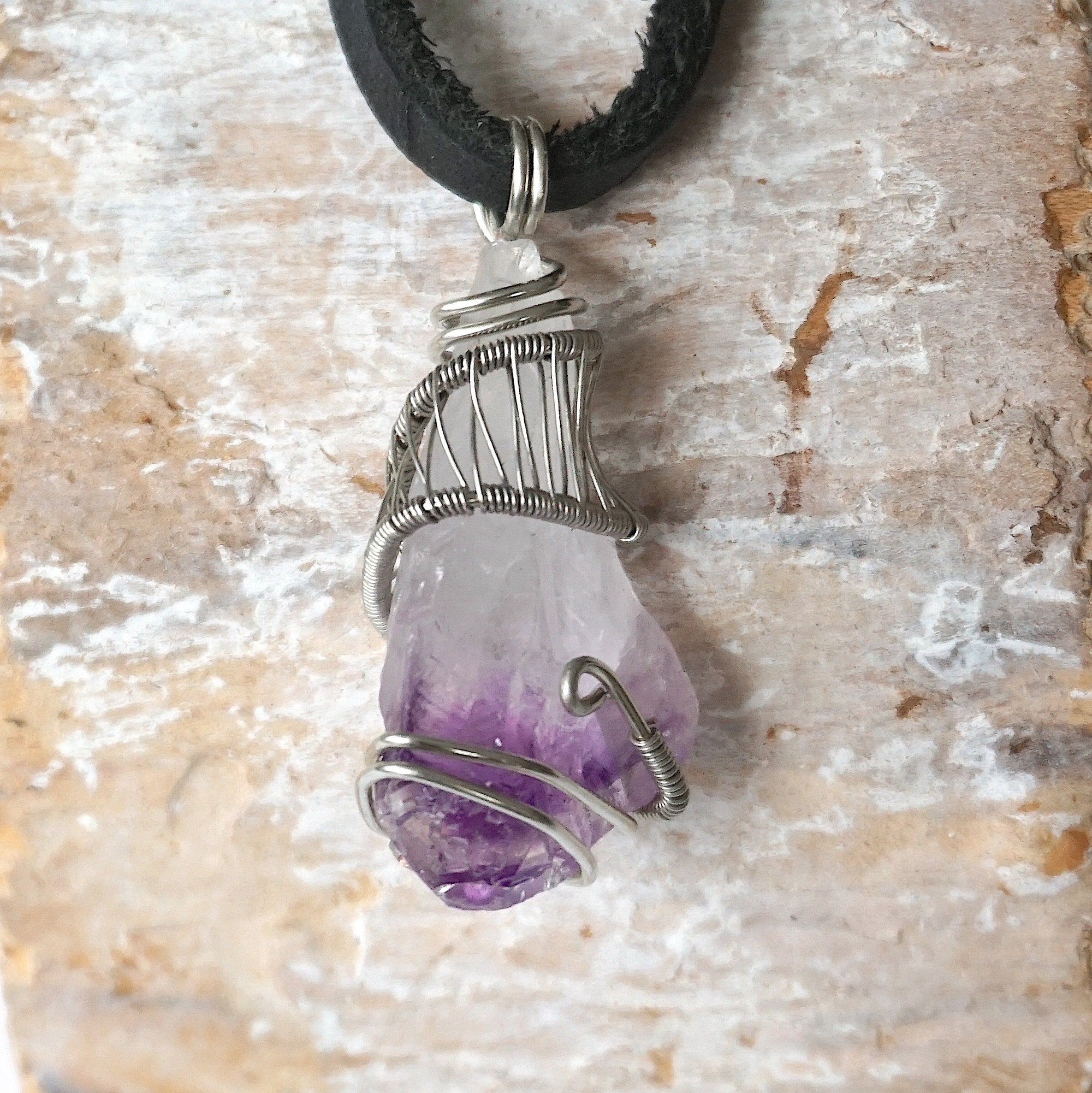 Men’s Raw Amethyst Necklace | White Gold Wire Wrapped Crystal Pendant ...