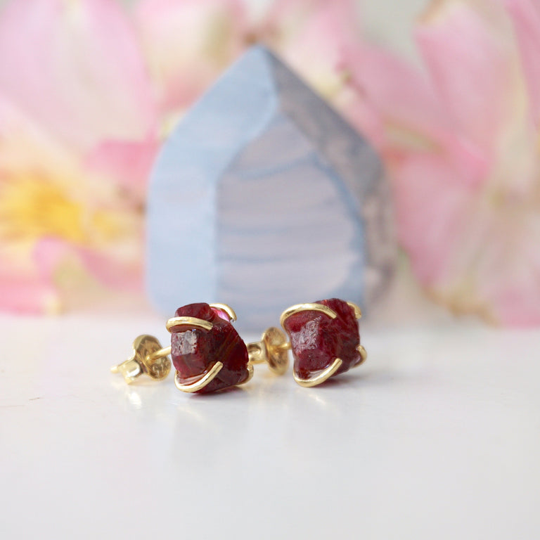 Pink Ruby Earrings - 14k Gold Filled Stud Earrings – Designs by Nature Gems