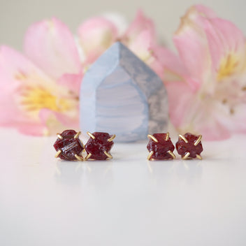 Pink Ruby Earrings - 14k Gold Filled Stud Earrings – Designs by Nature Gems