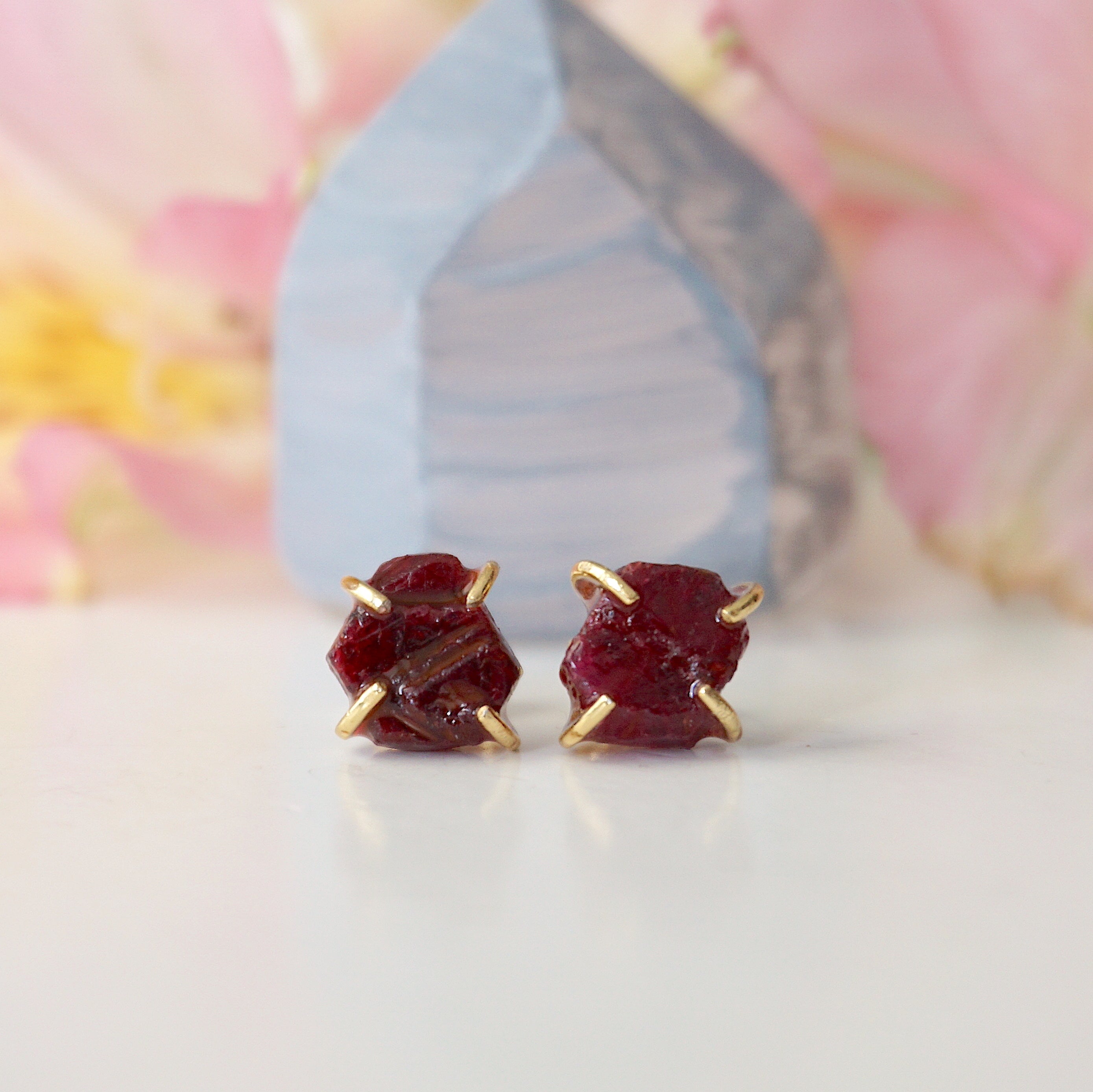 Pink Ruby Earrings - 14k Gold Filled Stud Earrings – Designs by Nature Gems
