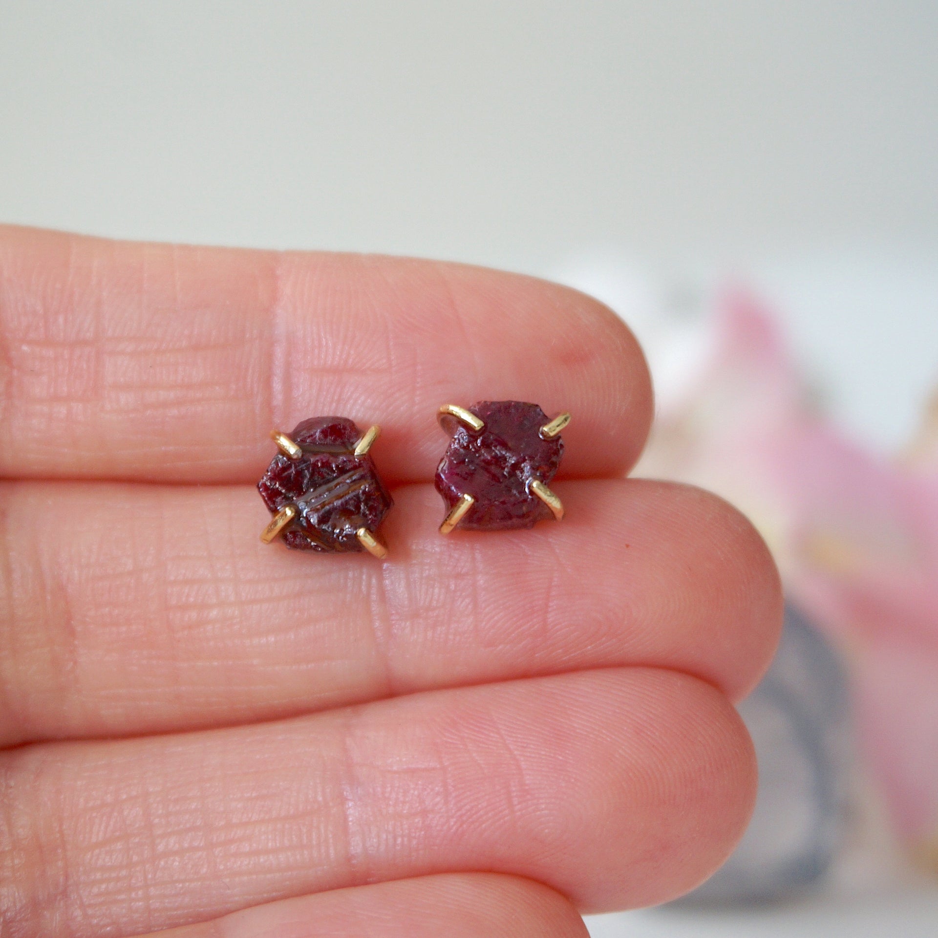 Pink Ruby Earrings - 14k Gold Filled Stud Earrings – Designs by Nature Gems
