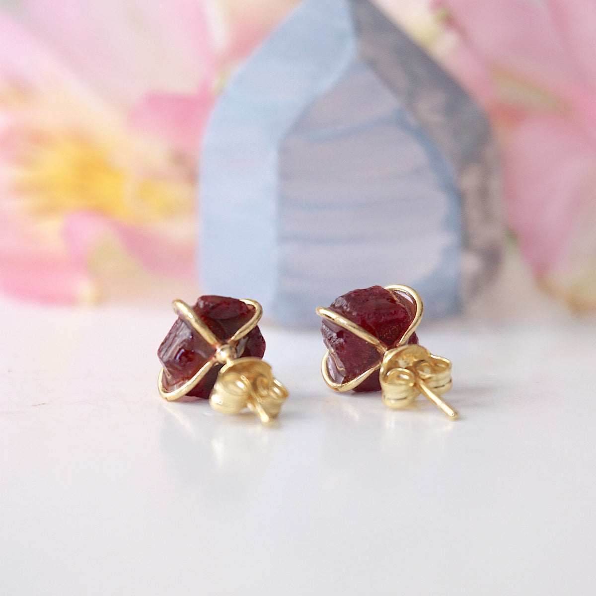 Pink Ruby Earrings - 14k Gold Filled Stud Earrings – Designs by Nature Gems