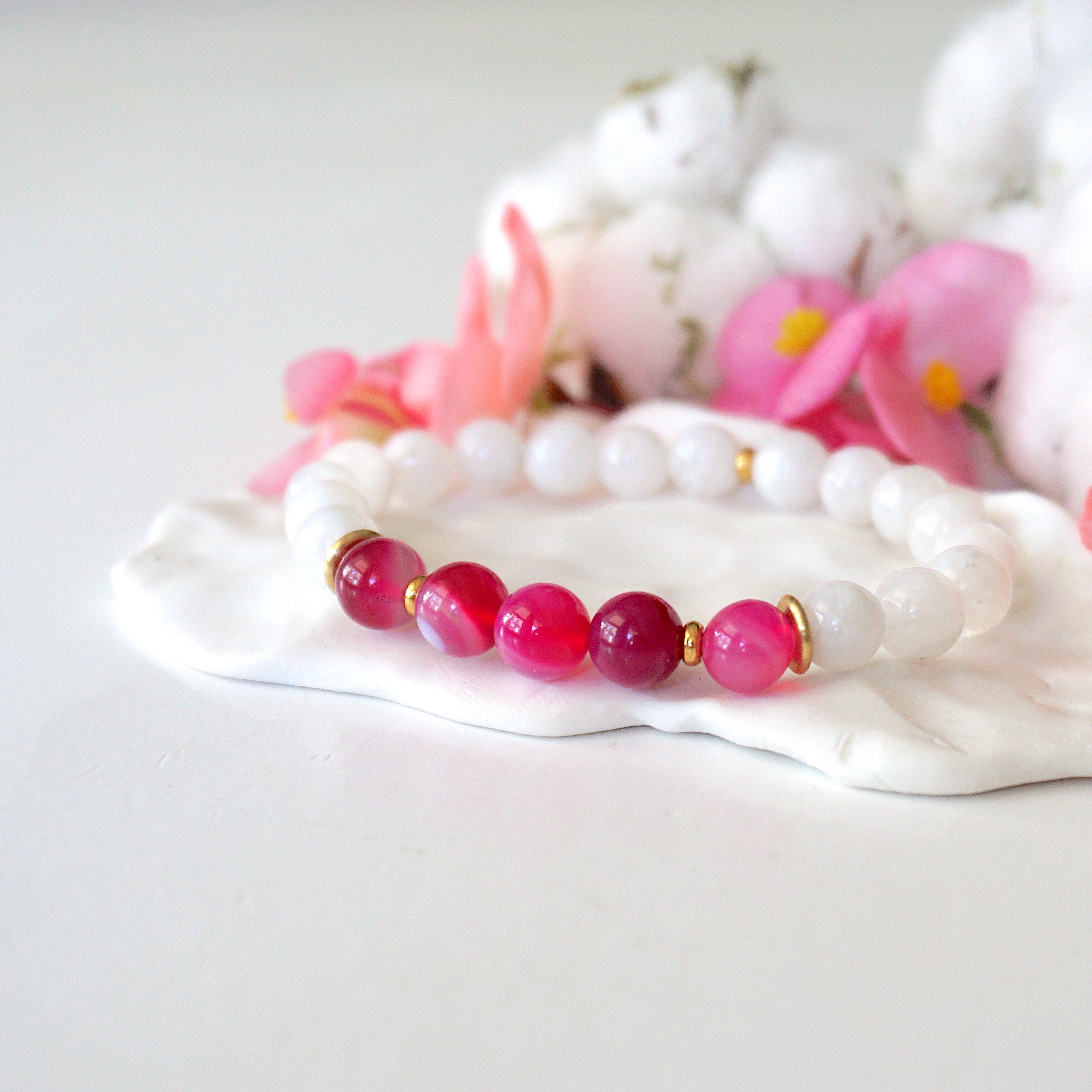 #2 Pink Agate Healing Crystal - Mala Bracelet - Model 2 – Designs by ...