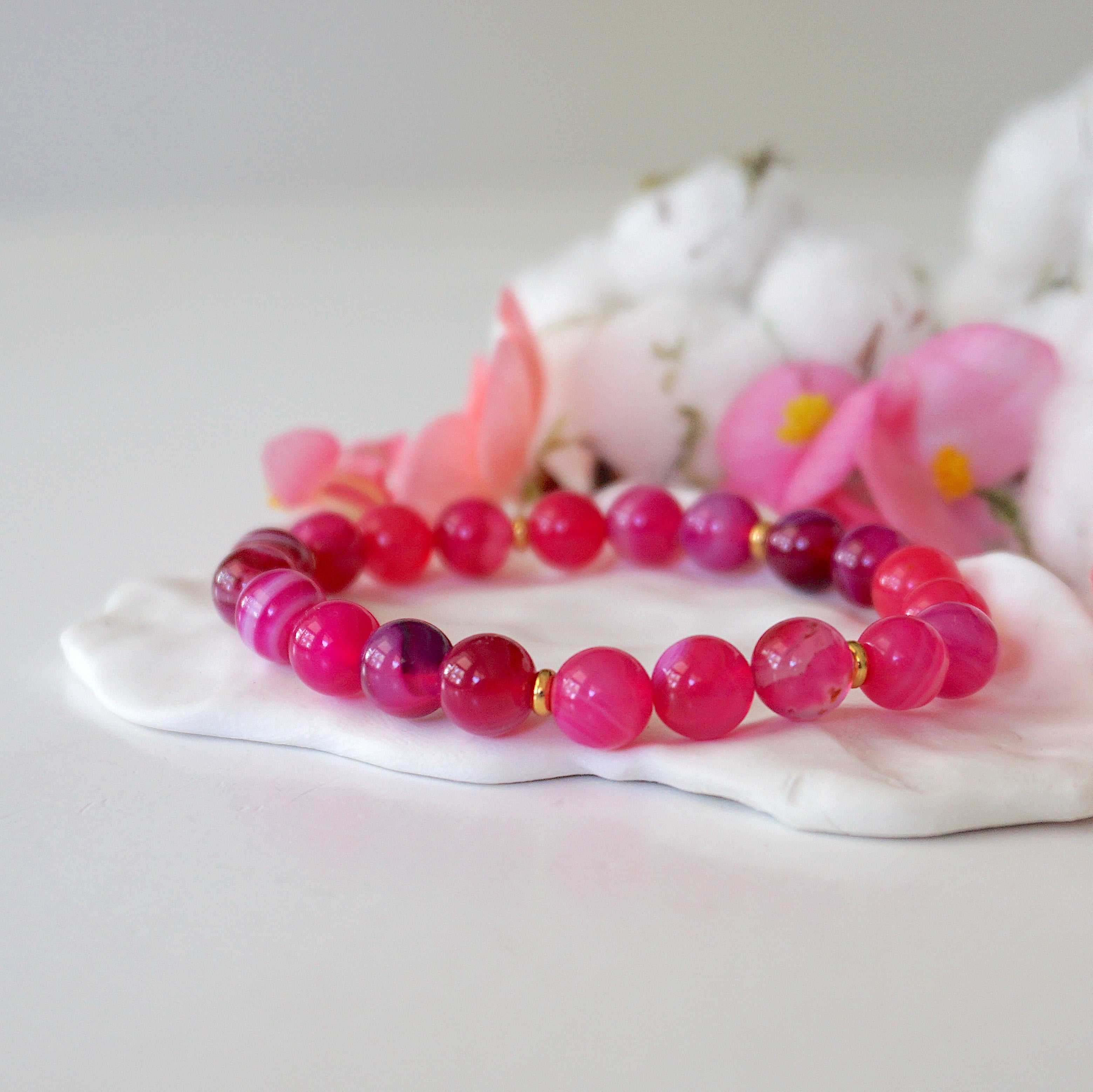 #3 Pink Agate Healing Crystal - Mala Bracelet – Designs by Nature Gems